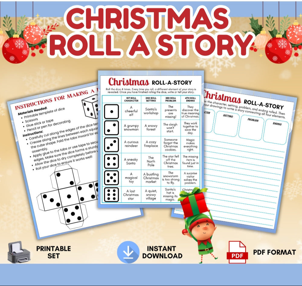 Roll a Story Christmas Game 🎲 Holiday Writing Activity – Arts Crafts ...