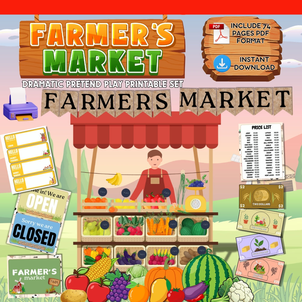 Farmers Market Pretend Play Printables – 74 Pages – Arts Crafts Learning