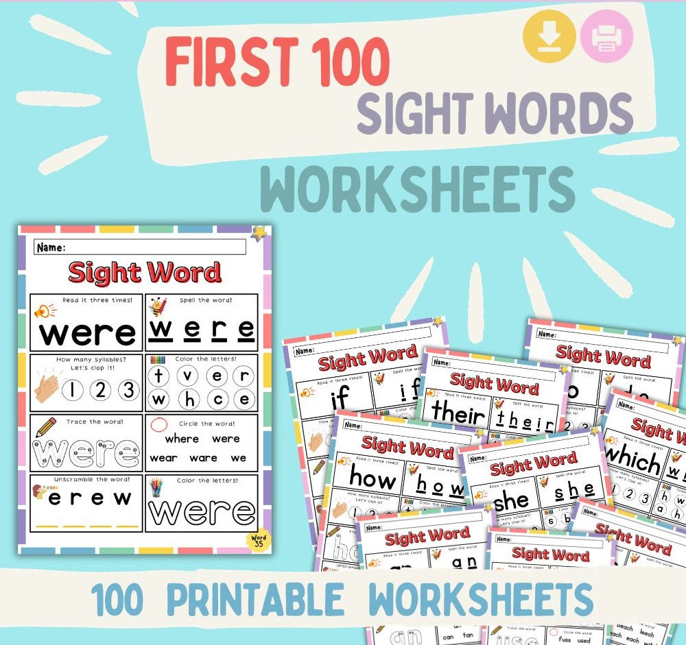 First 100 Sight Words Worksheets – Printable Literacy Pack – Arts ...