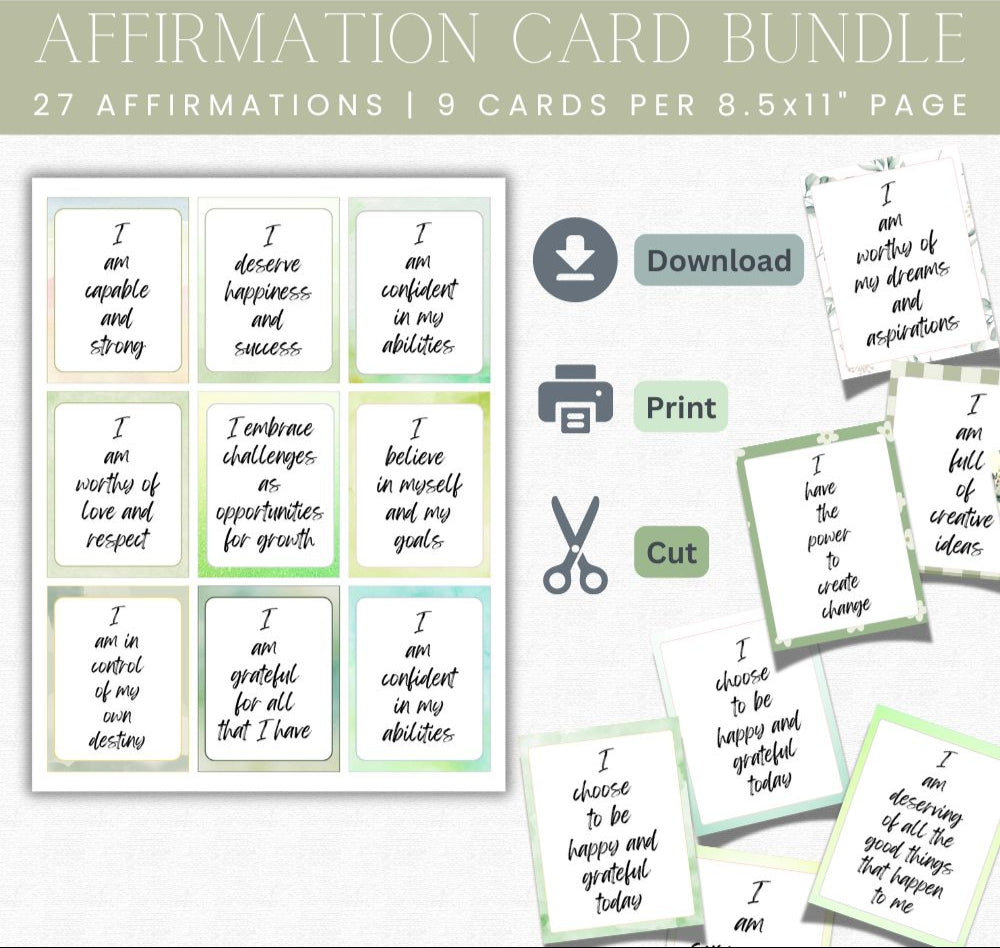 Green Affirmation Card Bundle (Printable Digital Pack) – Arts Crafts ...