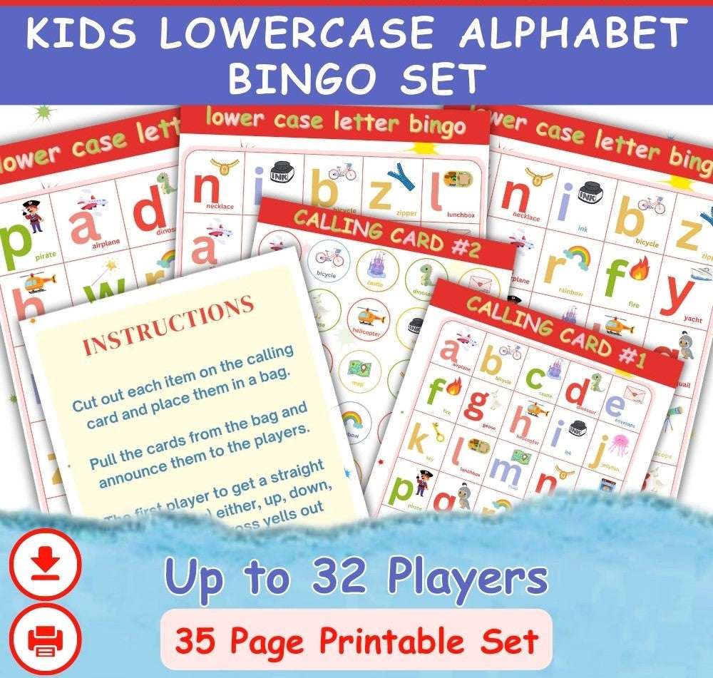Printable Alphabet Bingo Game – Lowercase Letters – Arts Crafts Learning