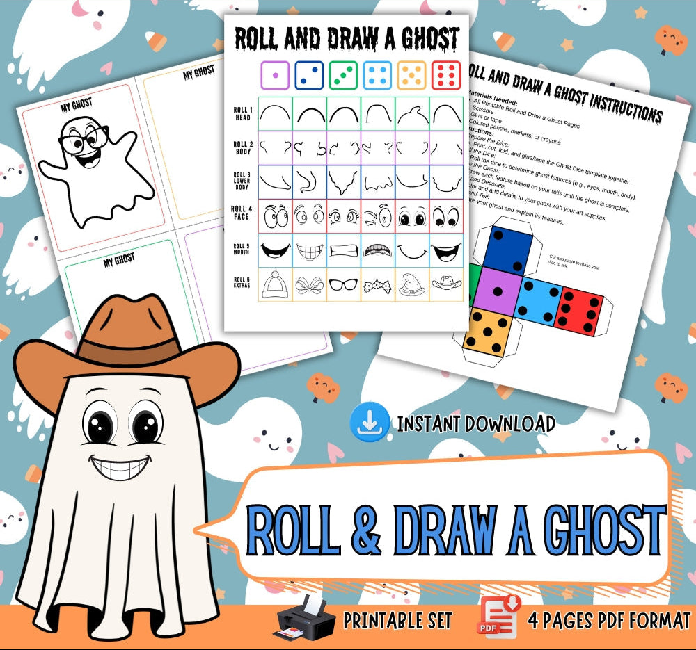 Roll and Draw a Ghost – Fun Halloween Printable Game – Arts Crafts Learning