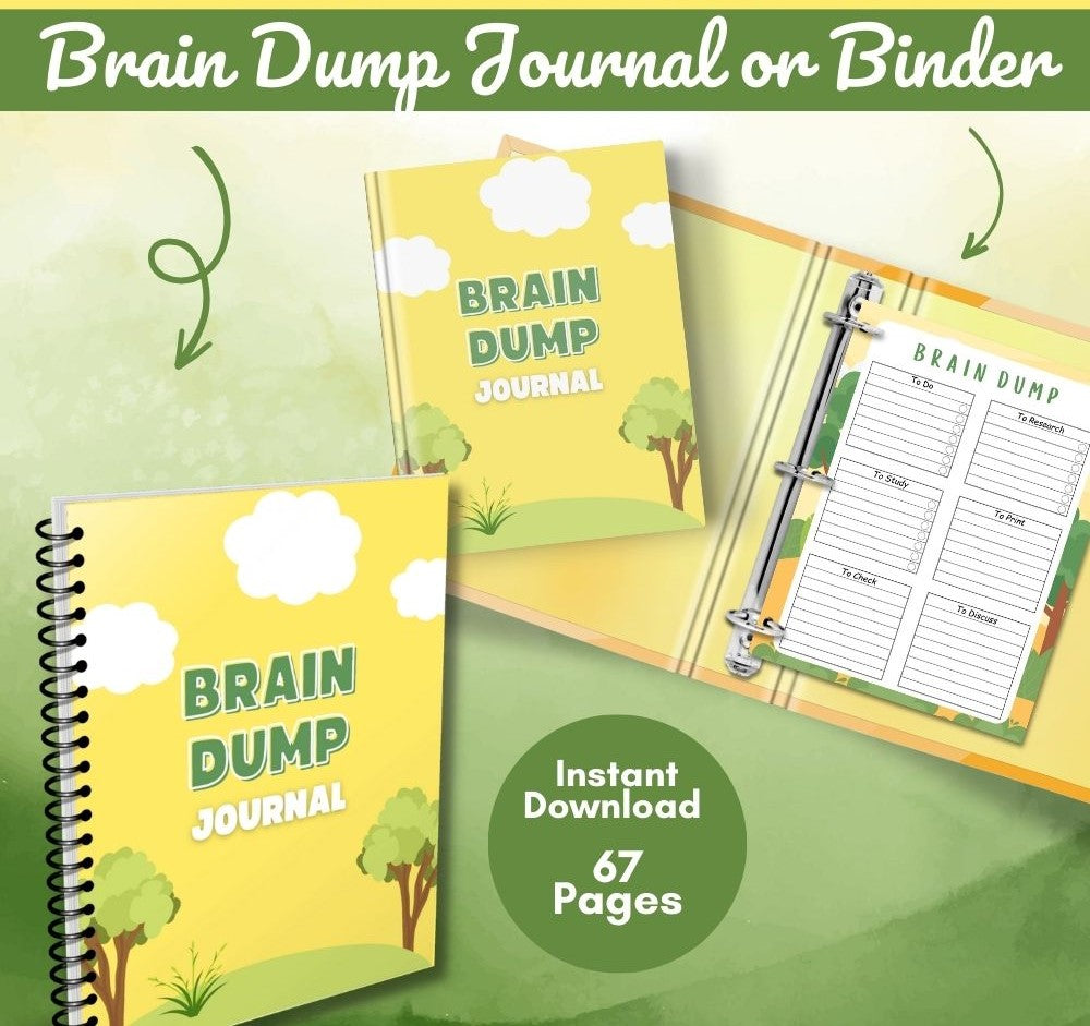 Brain Dump Journal – 67 Pages Tree Design PLR – Arts Crafts Learning