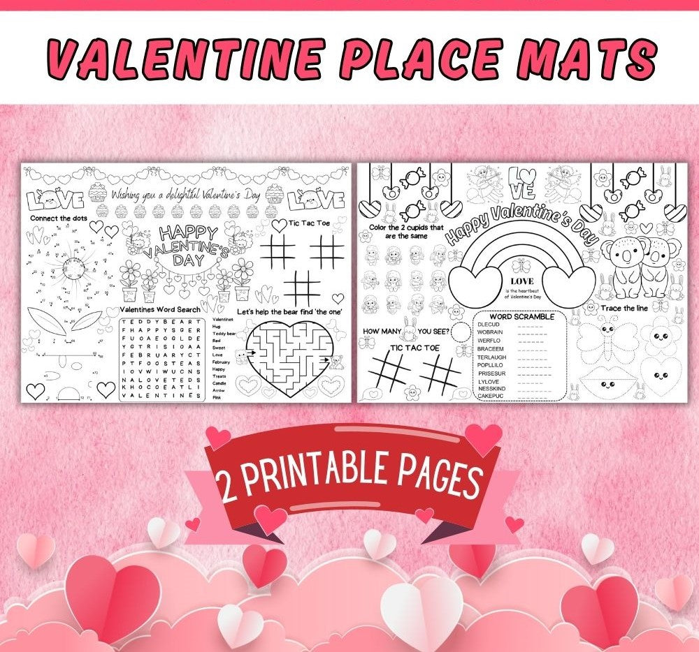 Valentine Activity Placemats – Fun Holiday Printables – Arts Crafts ...