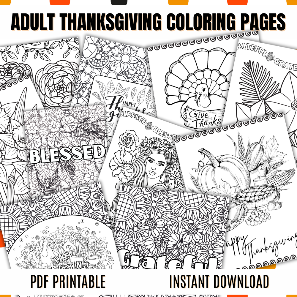 Adult Thanksgiving Coloring Pages Printable PDF – Arts Crafts Learning