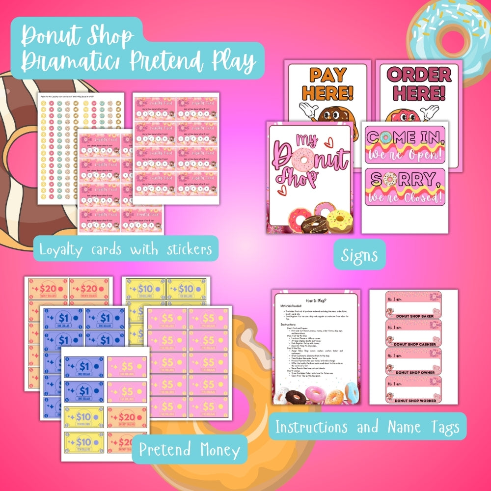 Donut Shop Pretend Play Printables Set – Kids Fun Kit – Arts Crafts ...