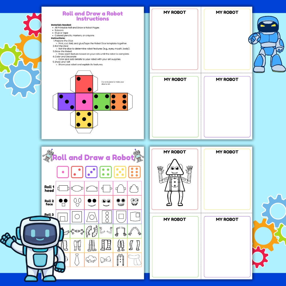 Roll and Draw a Robot Game – Fun Kids Printable – Arts Crafts Learning