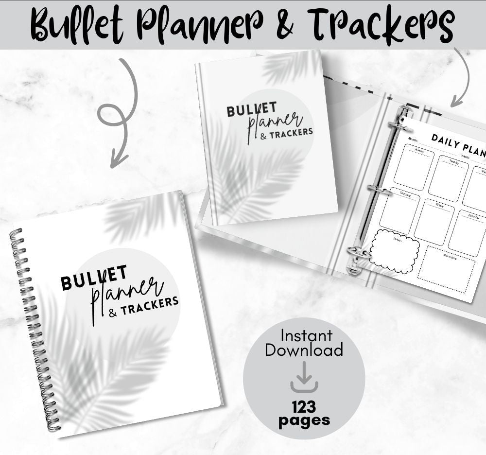 Black & White Bullet Planner – 123 Page Organizer – Arts Crafts Learning