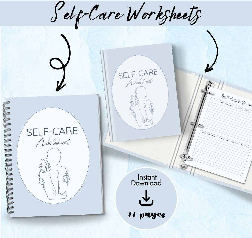 Blue Self-Care Worksheet Set – 77 Pages PDF – Arts Crafts Learning