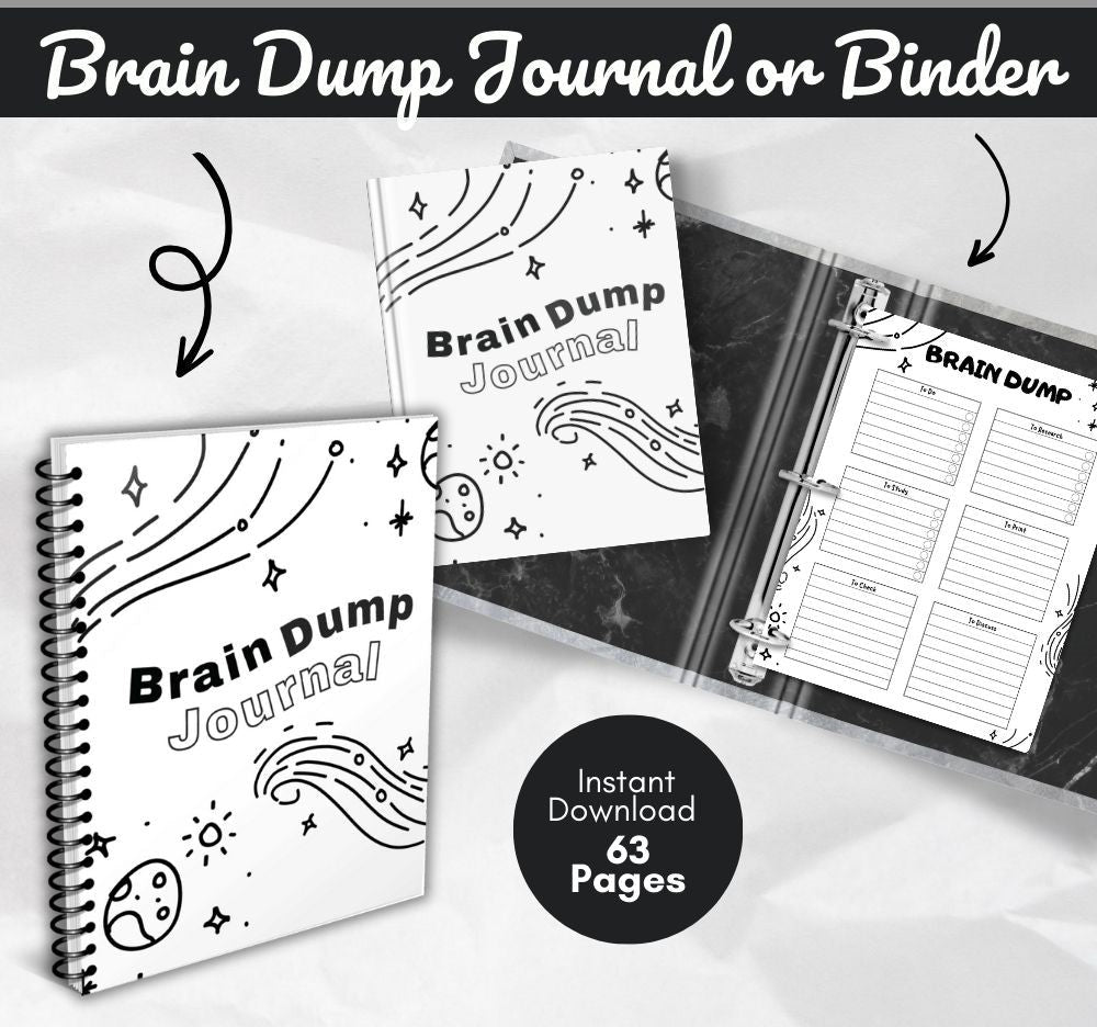 Brain Dump Journal – 63 Page Printable PLR Planner – Arts Crafts Learning