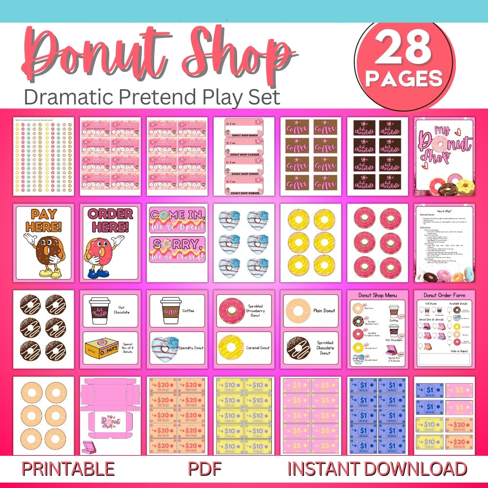Donut Shop Pretend Play Printables Set – Kids Fun Kit – Arts Crafts ...