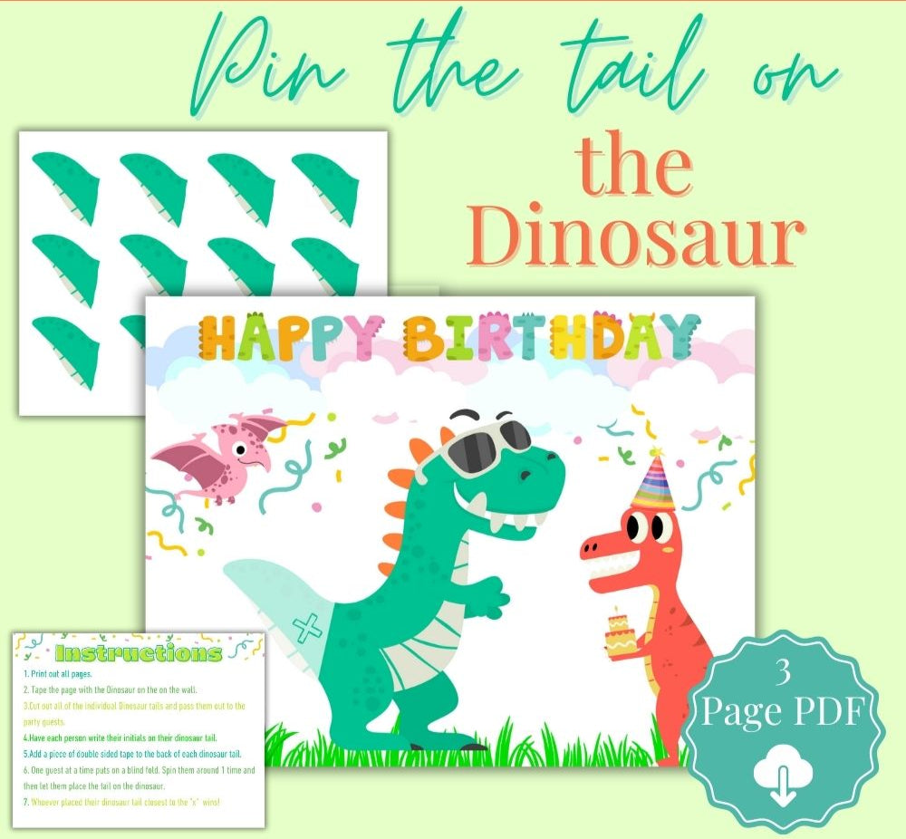 Pin the Tail on the Dinosaur – Birthday Party Game – Arts Crafts Learning