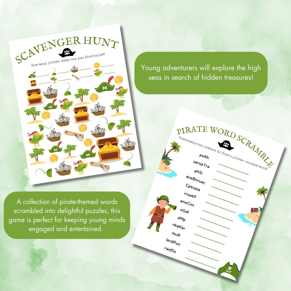 Green Pirate Birthday Party Game Bundle – Printable Fun – Arts Crafts ...