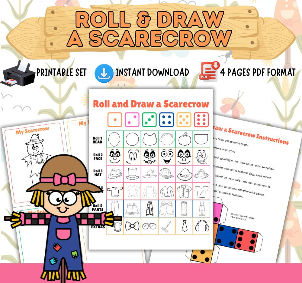 Roll and Draw a Scarecrow – Fun Fall Printable Game – Arts Crafts Learning