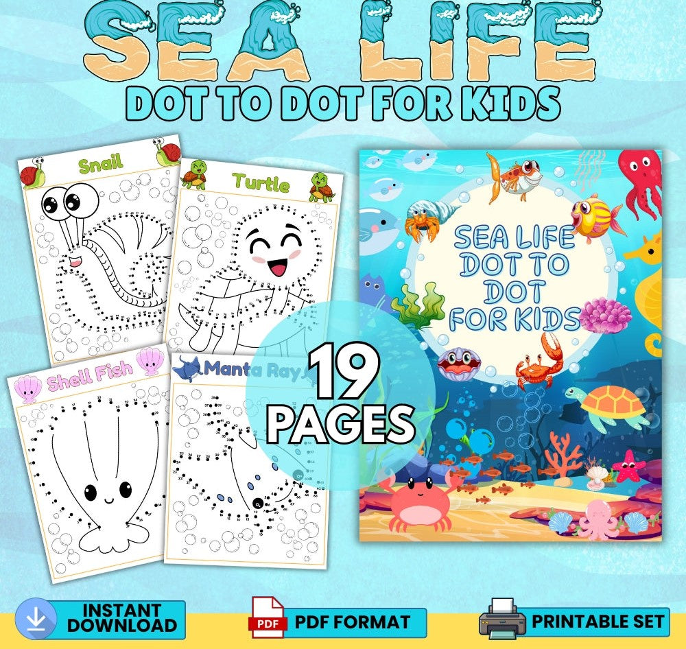 Sea Life Dot to Dot – 19 Printable Activity Pages – Arts Crafts Learning