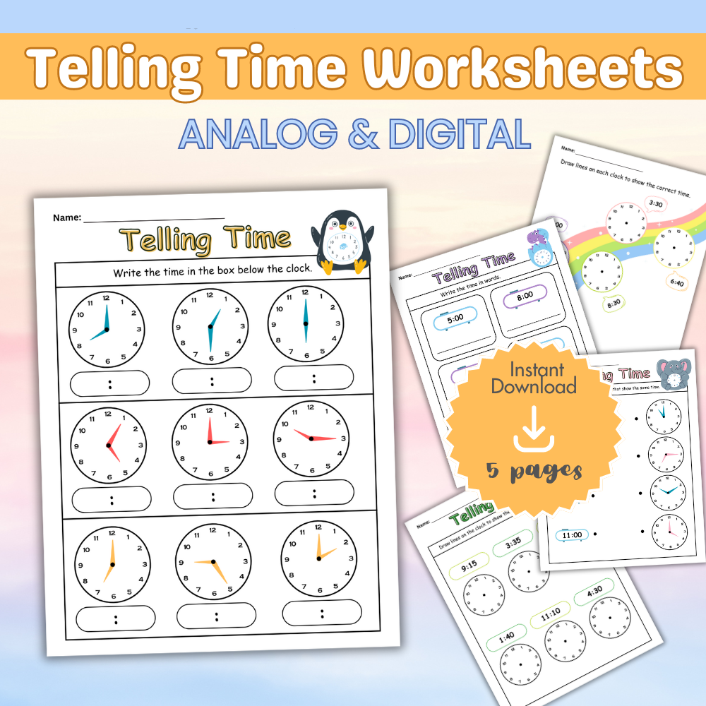 Telling Time Worksheets – Fun Printable Learning Pack – Arts Crafts ...